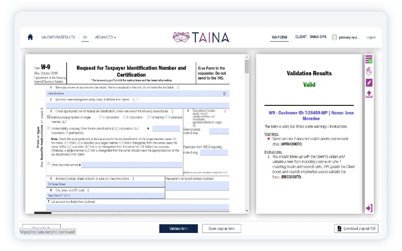 TAINA Fully Automated FATCA CRS Validation Platform